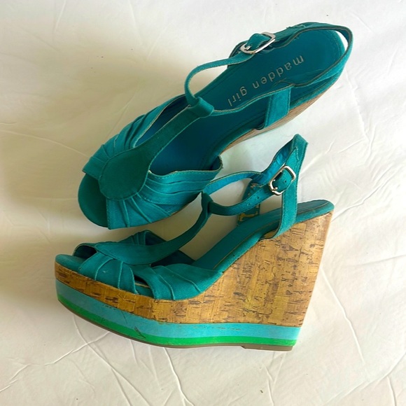 Madden Girl | Shoes | Maddie Girl Turquoise Wedges Sandals Size 6 ...